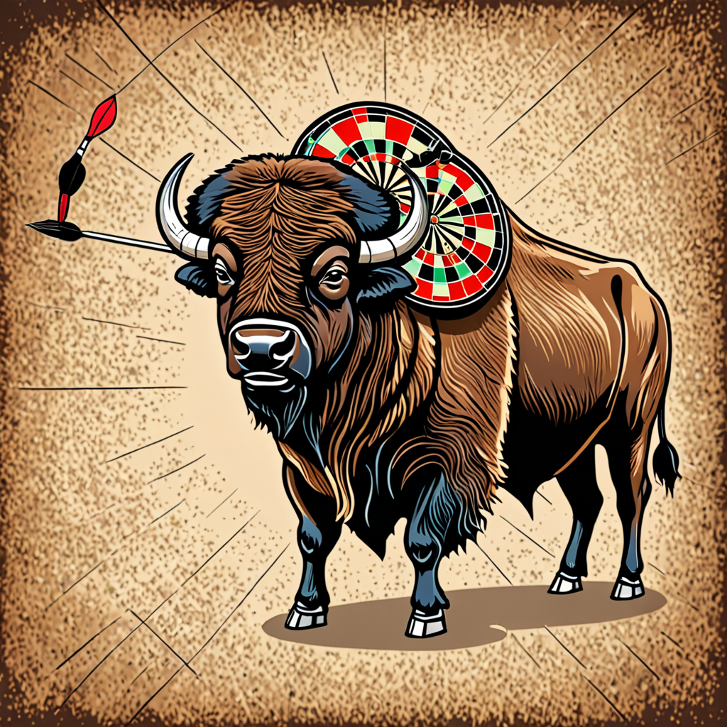 cartoon bison throwing darts