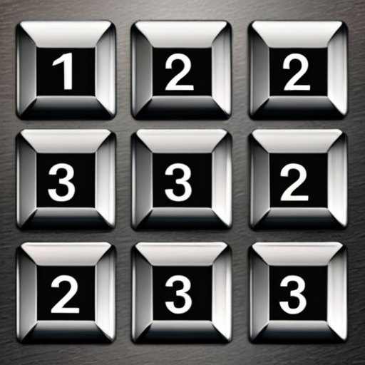 3x3 numbered grid, icon metallic silver black background, rounde border