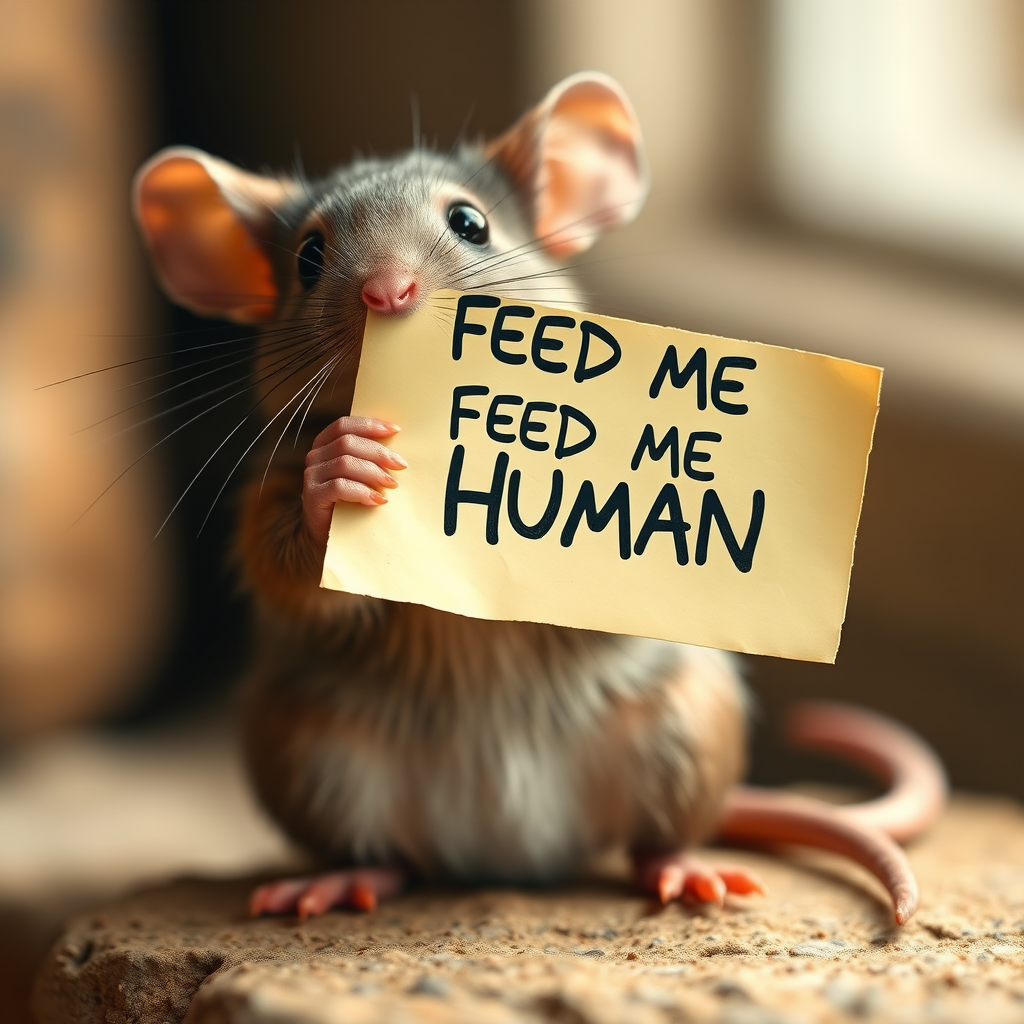 Adorable Mouse Holding a Sign Pleading for Food from Humans