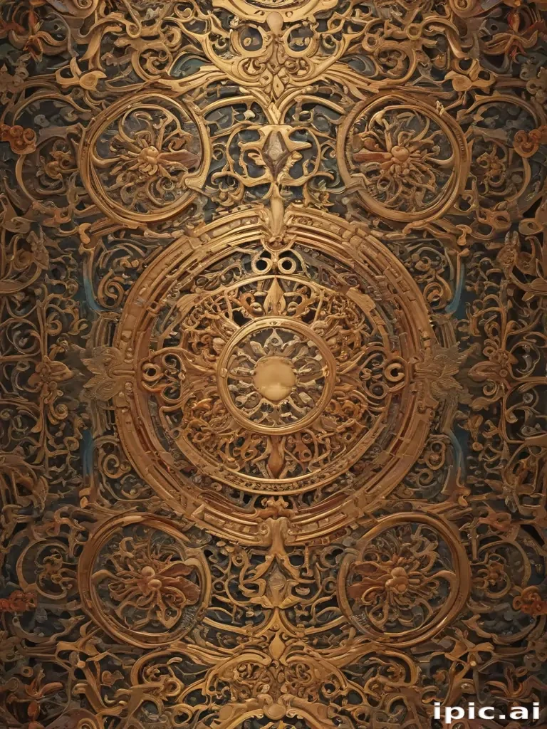 Intricate Golden Ornamental Design Featuring Detailed Floral and ...