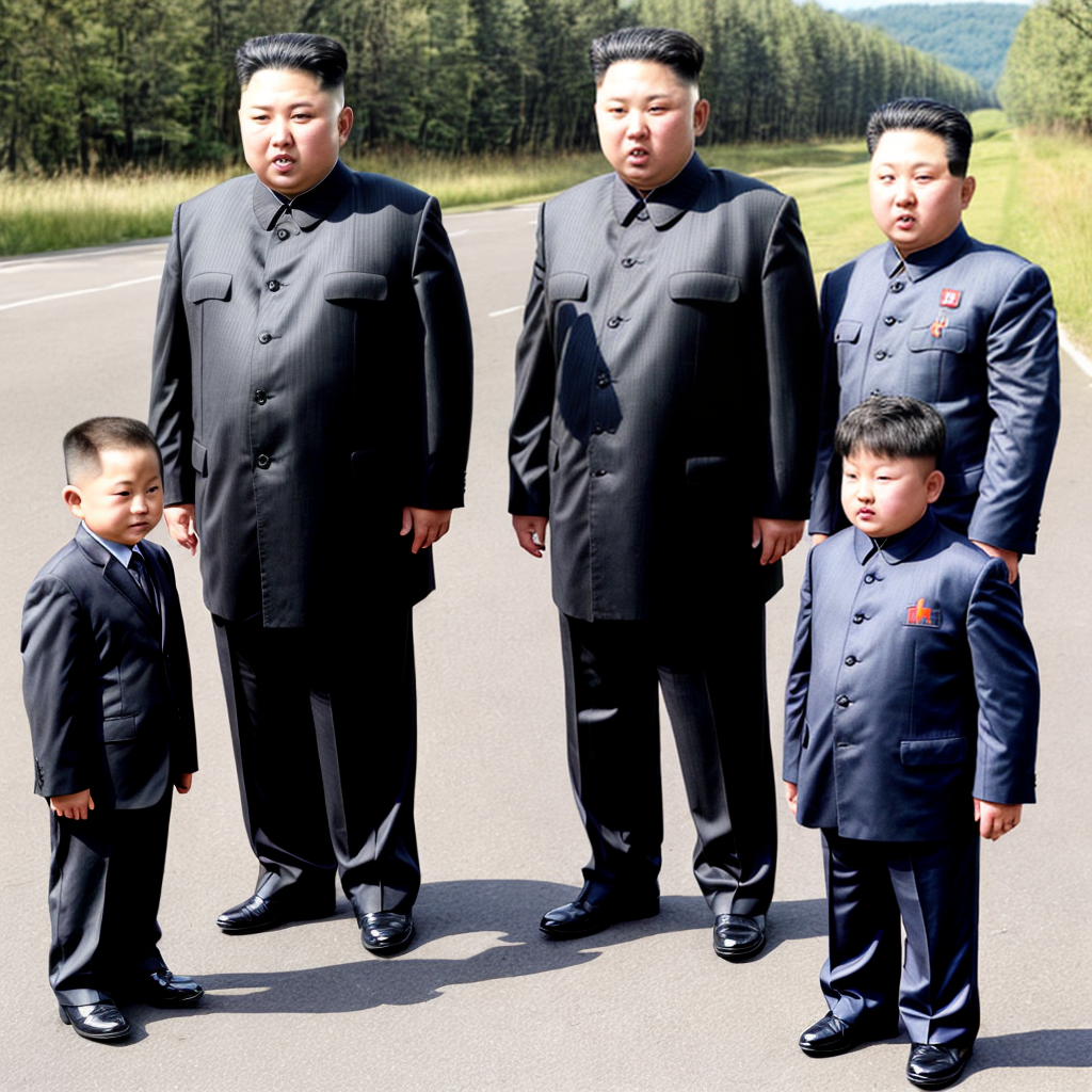Vladimir Putin as a midget stood next to Kim Jung Un