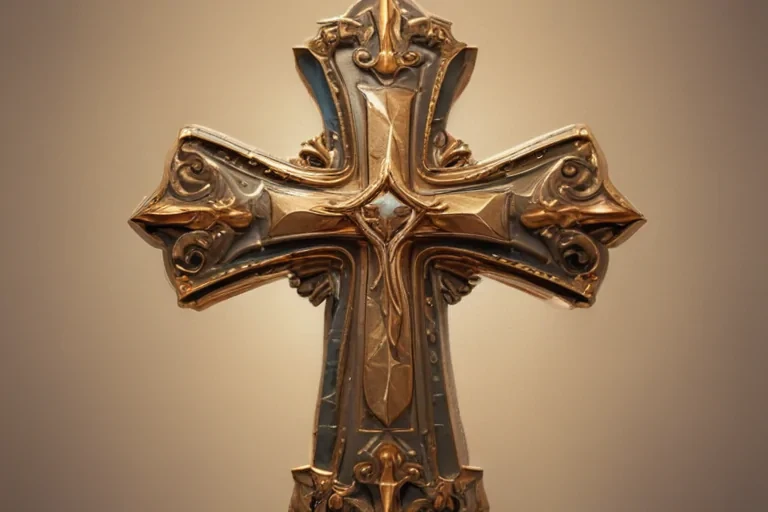 Ornately Designed Cross with Intricate Patterns and a Shiny Finish