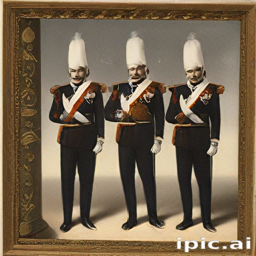 Three Distinguished Gentlemen in Elaborate Uniforms Posing for a Formal ...