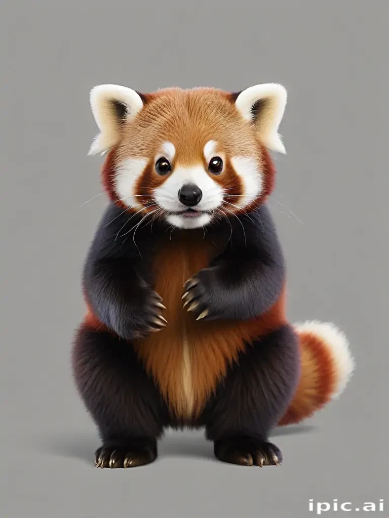 Adorable Cartoon Red Panda with Fluffy Fur Standing Upright and Smiling