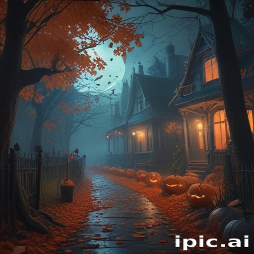 Spooky Autumn Night with Jack-o'-Lanterns Illuminating a Haunted Pathway