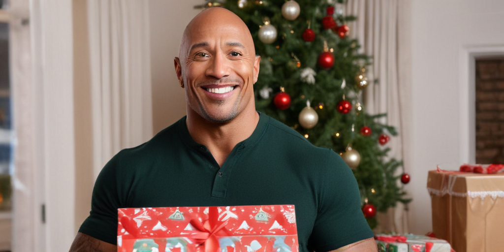 Dwayne Johnson is so happy that it is Christmas, so he opens some ...