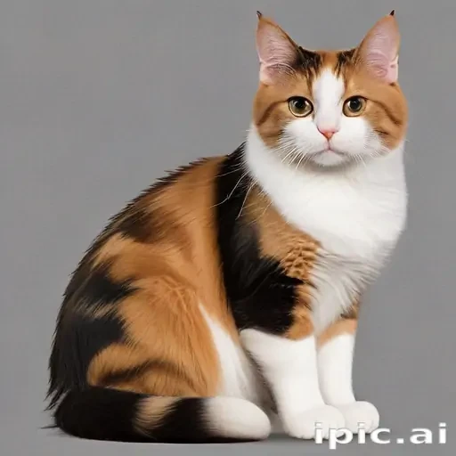 A Beautiful Calico Cat Posing Elegantly Against a Neutral Background.