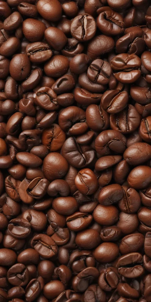 A Close-Up View of Rich, Dark Coffee Beans Spread Out Uniformly