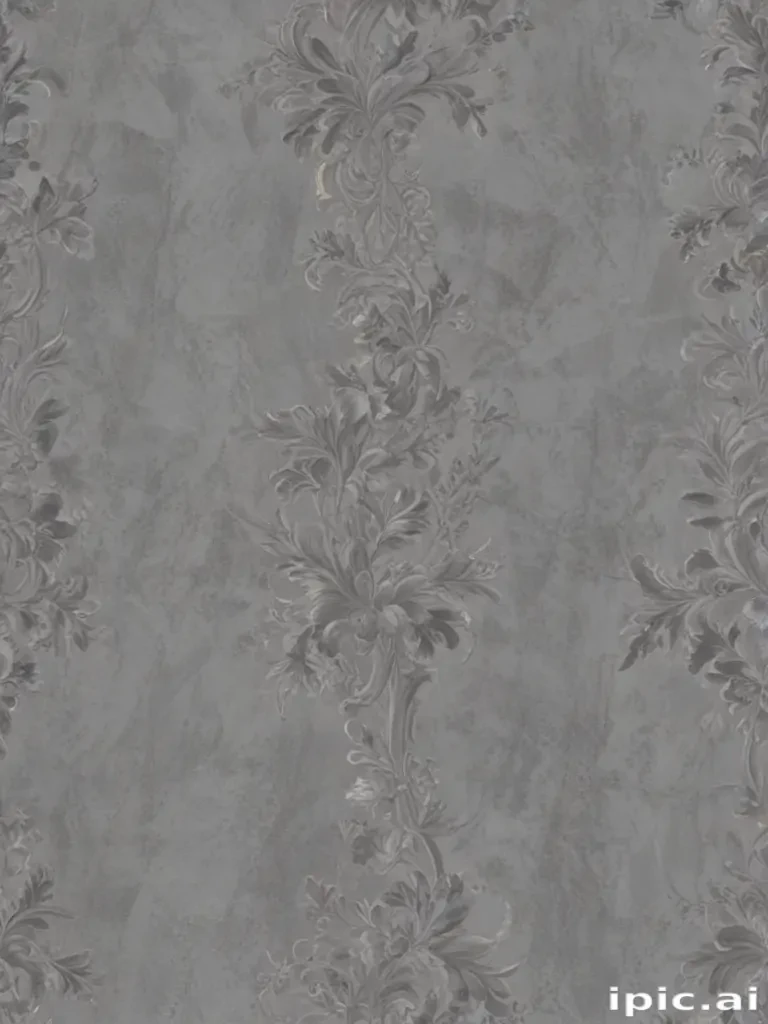 Elegant Gray Floral Wallpaper Design with Intricate Patterns and Textures.