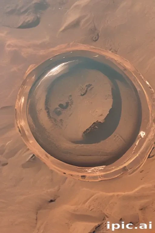 A Unique Aerial View of a Circular Shallow Pool on Sandy Terrain