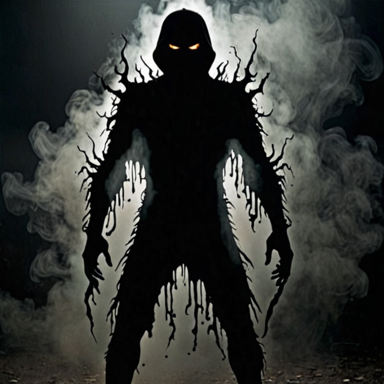 Shadow spirit made out of dark black smoke materializing, horror, night ...