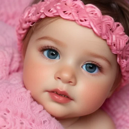 Adorable Baby Girl with Bright Blue Eyes and Pink Headband