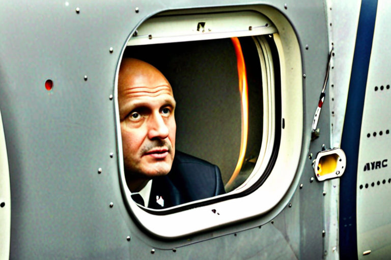 Terrified Evgeny Prigozhin sitting in plane and looking in the window ...