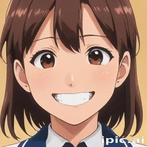 Joyful Anime Character with a Bright Smile Against a Simple Background