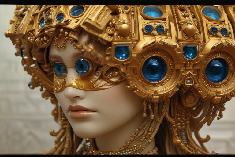 Intricately Designed Golden Headpiece Adorned with Striking Blue Gems