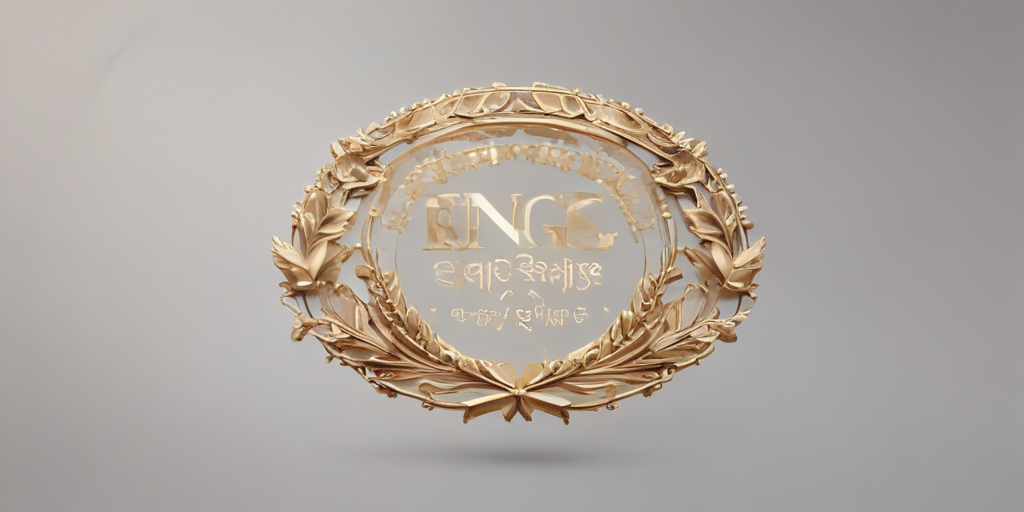 Elegant Golden Emblem with Intricate Leaf Design and Decorative Text