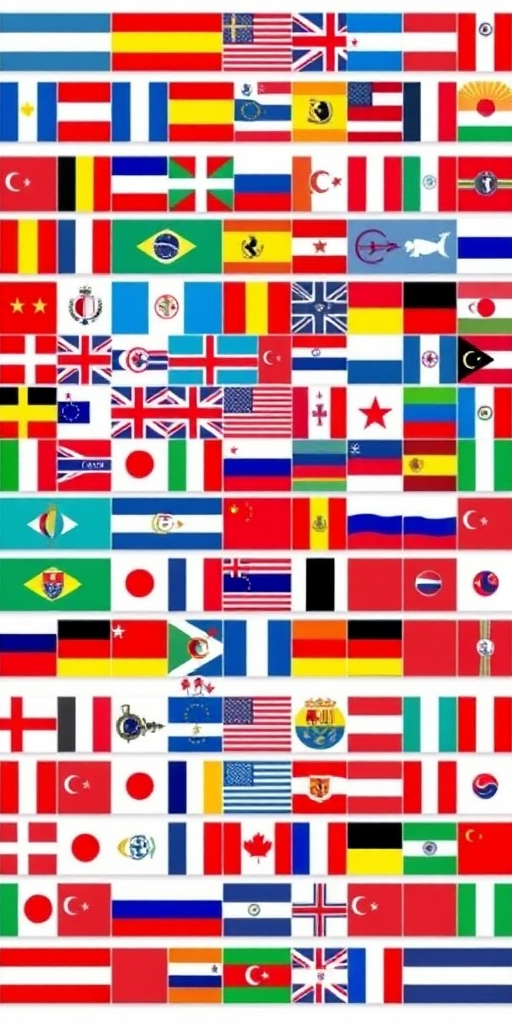 Create a high-resolution grid of national flags displaying 200 diverse ...