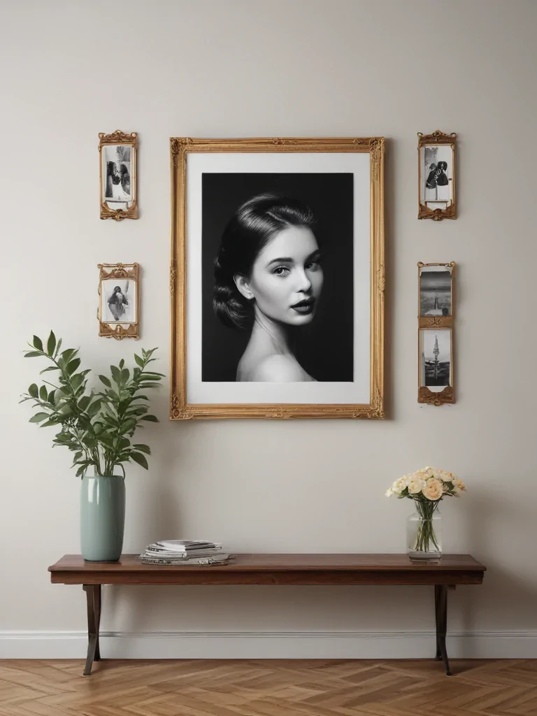 Elegant Living Room Display Featuring Classic Black and White Portrait Art