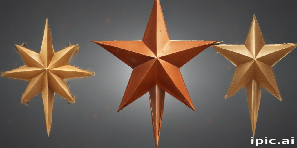 Three Decorative Stars in Different Colors Against a Dark Background