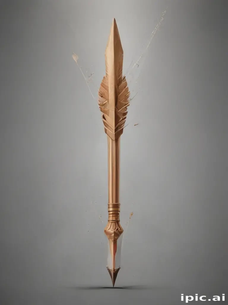 Intricately Designed Wooden Spear with Feathered Details and Shattered ...