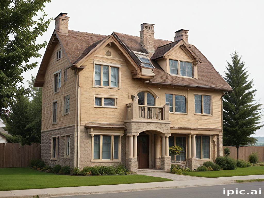 Charming Two-Story Home with Unique Architectural Features and Lush ...