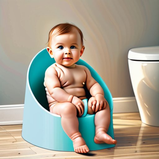 hyper realistic human baby sitting on potty seat using soft colors