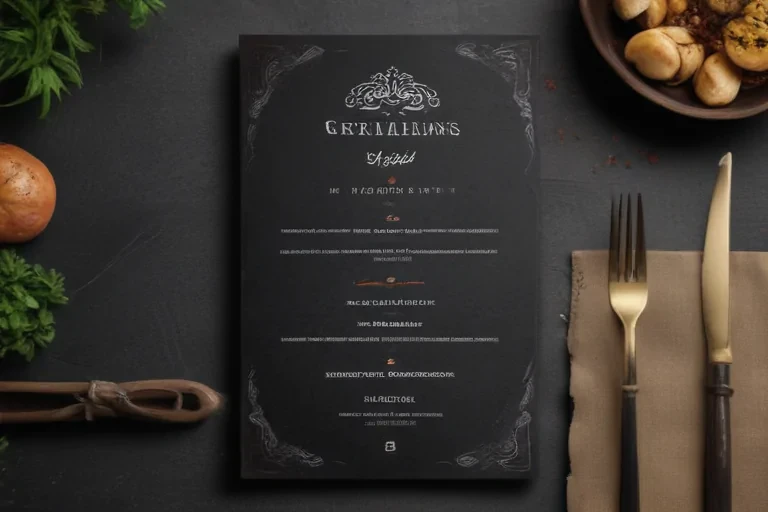 Elegant Menu Design Featuring Gourmet Dishes for a Fine Dining Experience.