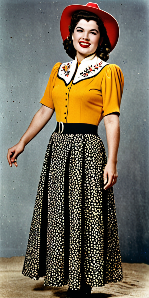 Patsy Cline in cowgirl outfit full body