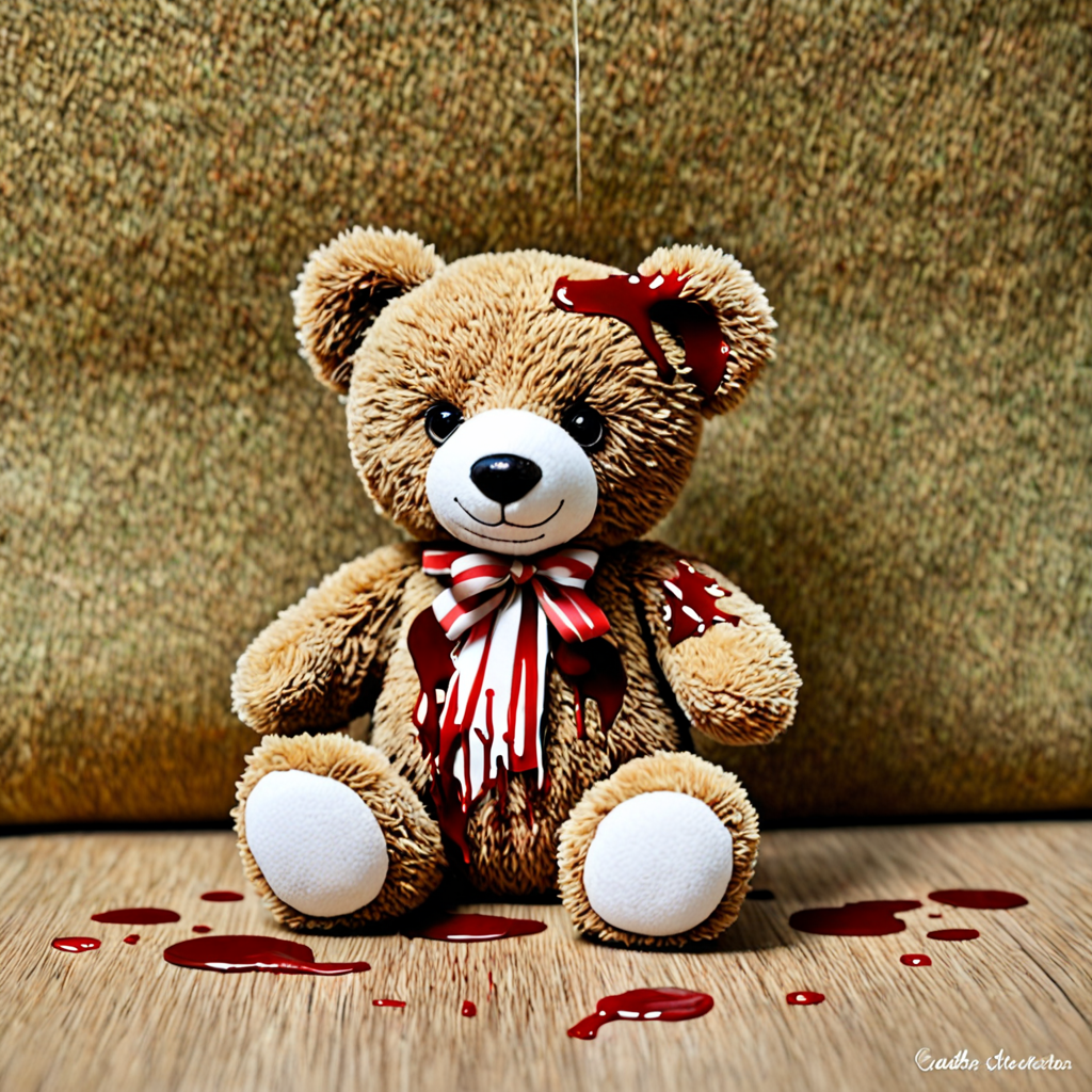 teddy bear with blood