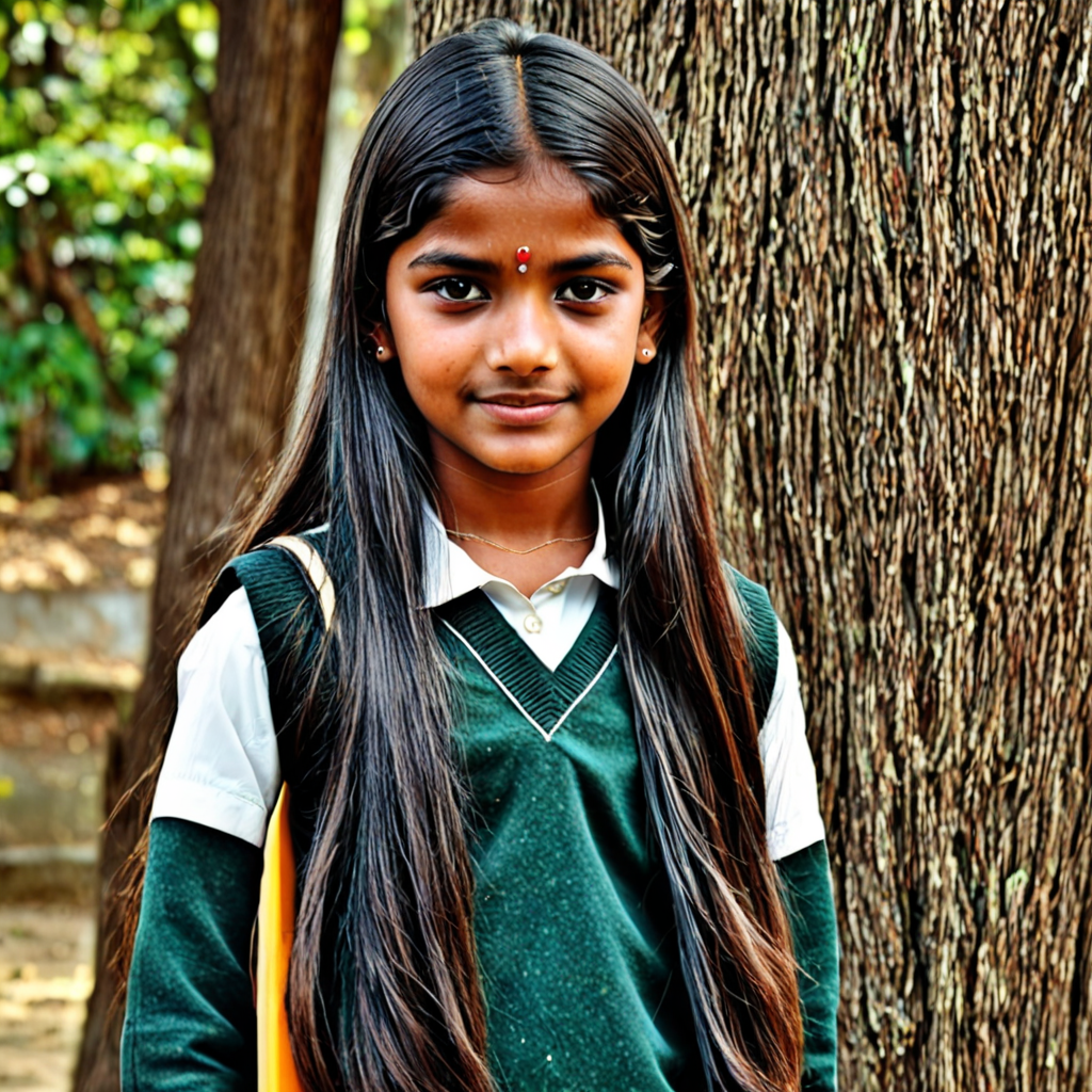 indian school girl long hair
