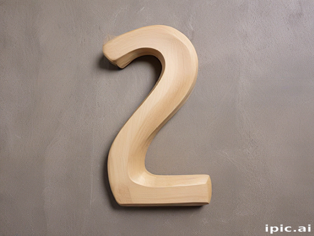 Stylishly Carved Wooden Number Two Against a Textured Gray Background