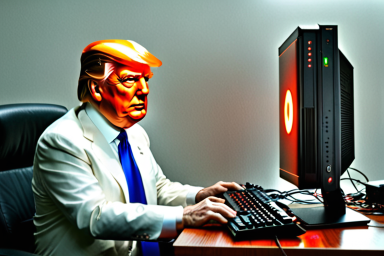 Donald Trump gaming on a high-tech gaming PC setup with the PC tower ...