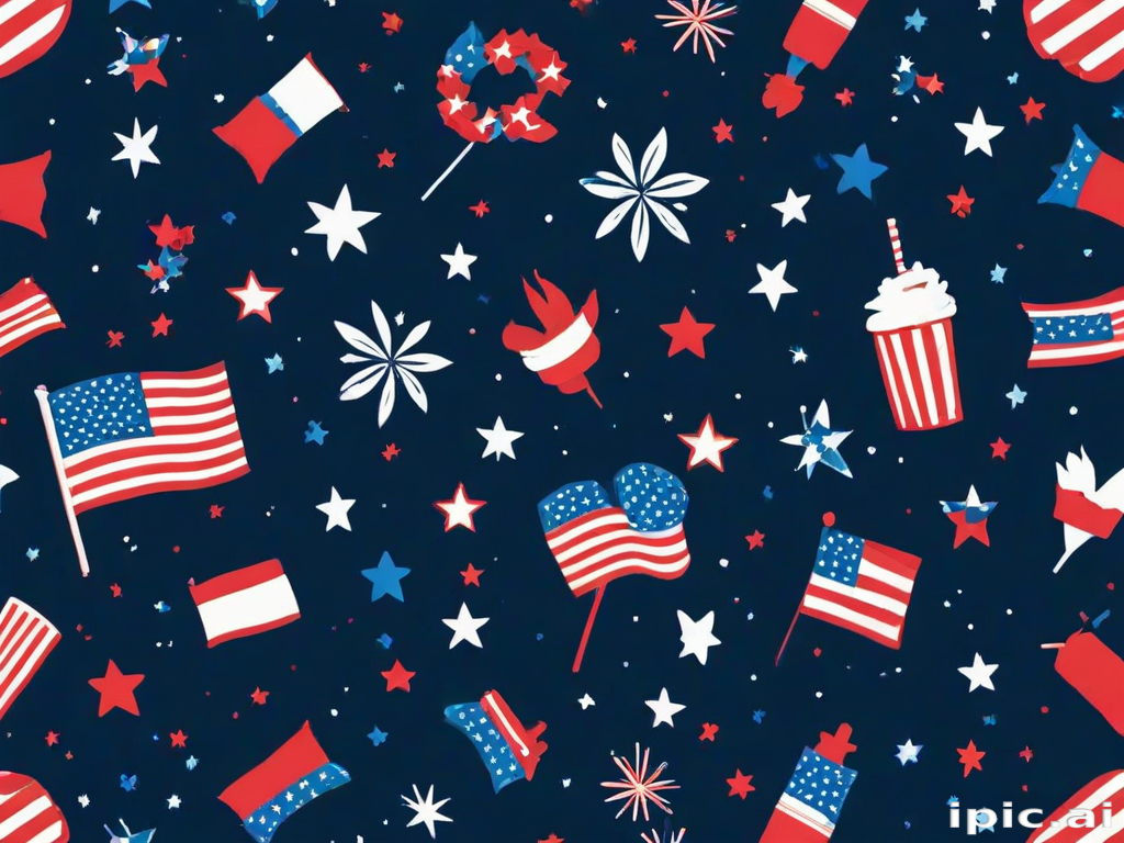 Festive Patriotic Patterns Featuring Flags, Stars, and Celebratory Symbols