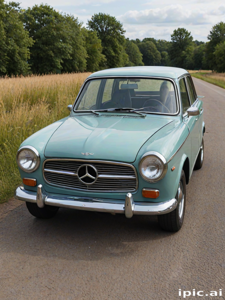 Classic Vintage Mercedes-Benz Car Parked on a Scenic Country Road
