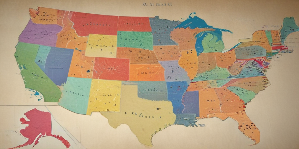 A Vintage Map of the United States Highlighting State Boundaries and ...