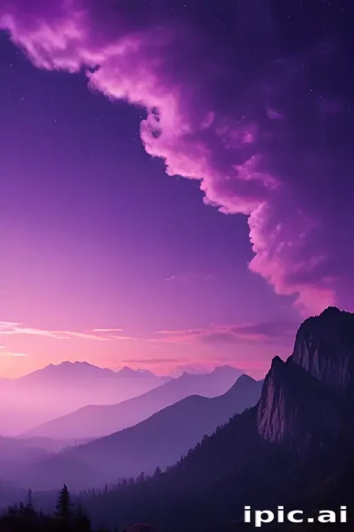Majestic Mountain Landscape Under a Dreamy Purple Cloudy Sky at Dusk