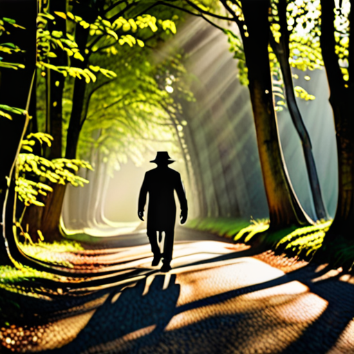 Shadow man walking in a mythical world
