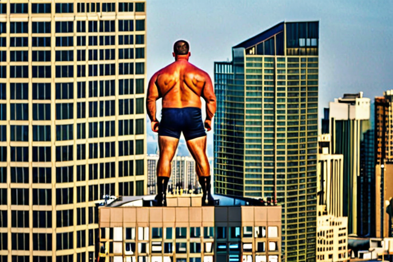 Giant man on top of a building
