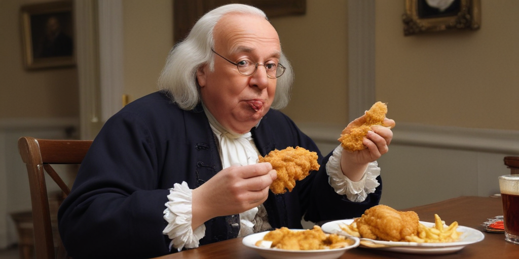 ben franklin eating fried fried chicken