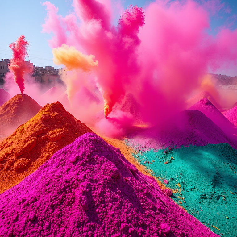 Vibrant Mountains of Colored Powder Creating a Stunning Festival ...