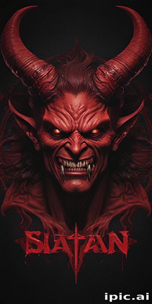 Intense Portrait of Satan with Horns and Fiery Red Eyes