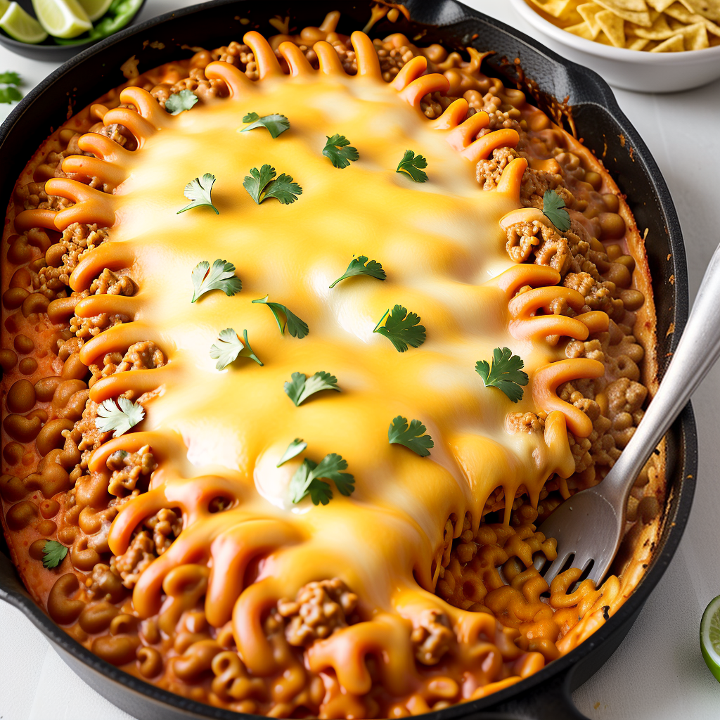 Delicious Cheesy Pasta Bake Topped with Ground Meat and Fresh Cilantro