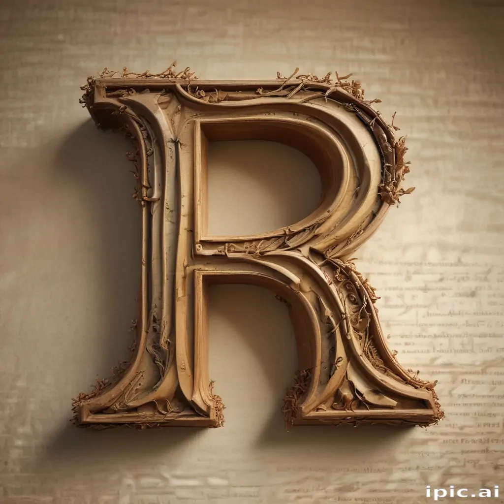 Intricately Carved Wooden Letter R Adorned with Natural Textures and ...