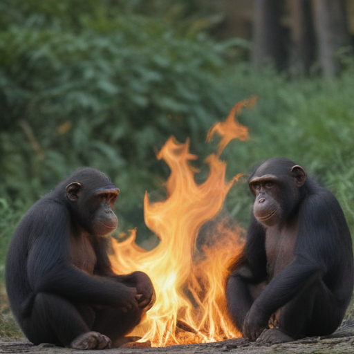 A group of fire made chimpanzees