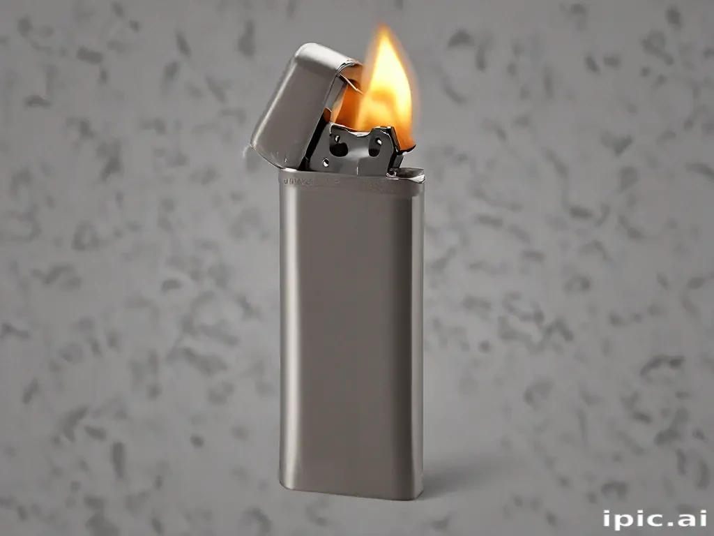A Silver Lighter Igniting a Bright Flame Against a Textured Background.