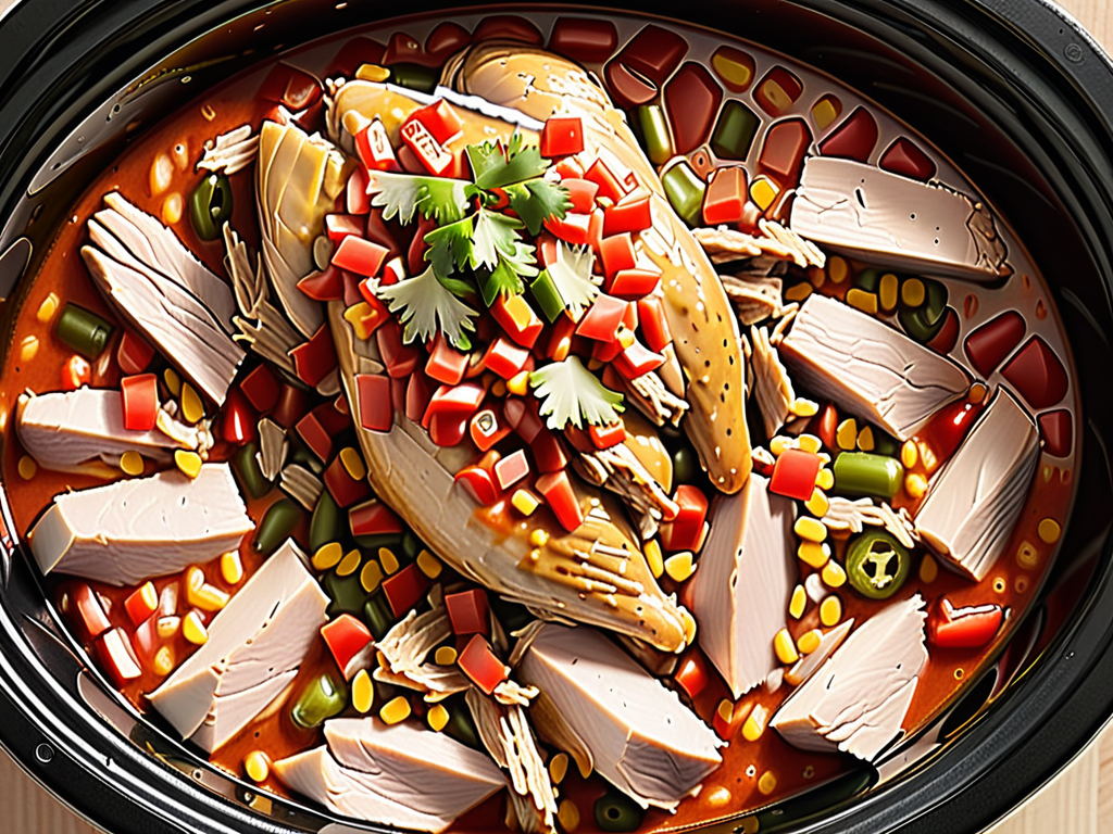 Delicious Slow-Cooked Chicken Stew with Colorful Vegetables and Fresh Herbs