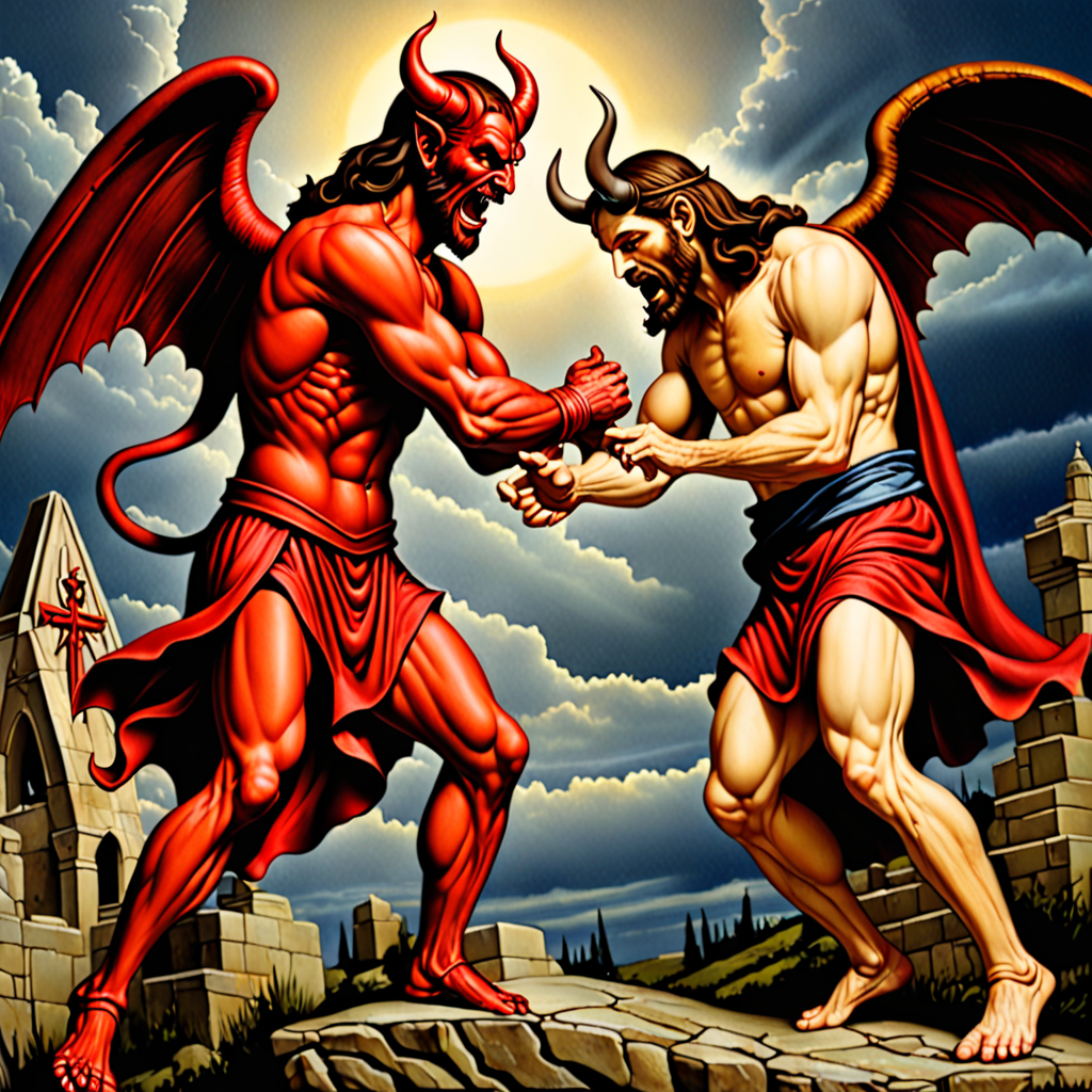 a devil fighting jesus