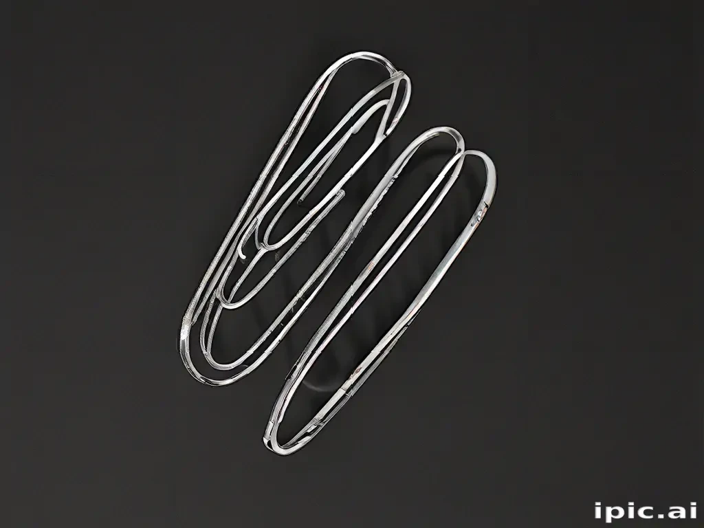 Two Intertwined Metal Paper Clips on a Dark Background Displaying Elegance