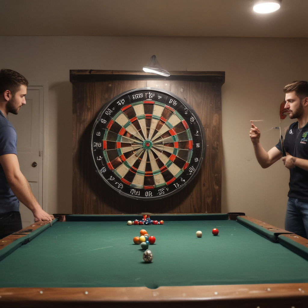 people playing darts and pool