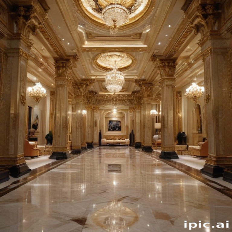 Luxurious Grand Hallway Featuring Opulent Chandeliers and Elegant ...